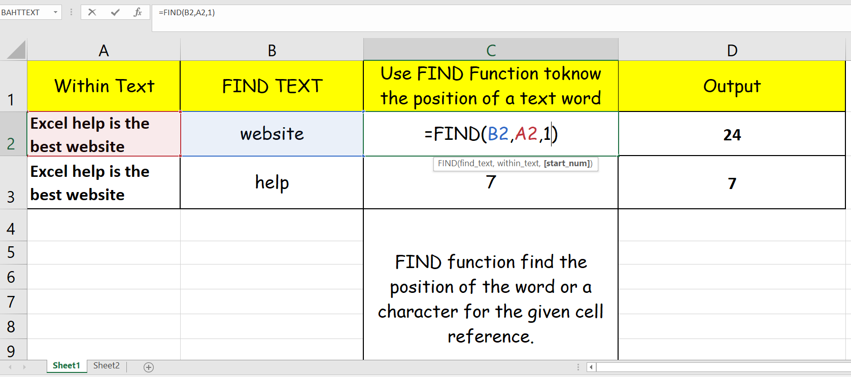 FIND Function In Excel Excel Help