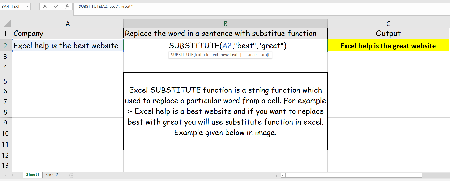 SUBSTITUTE Function In Excel Excel Help