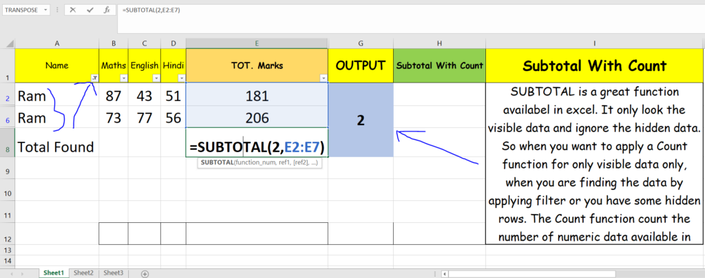 SUBTOTAL With COUNT Excel Help Excel Help