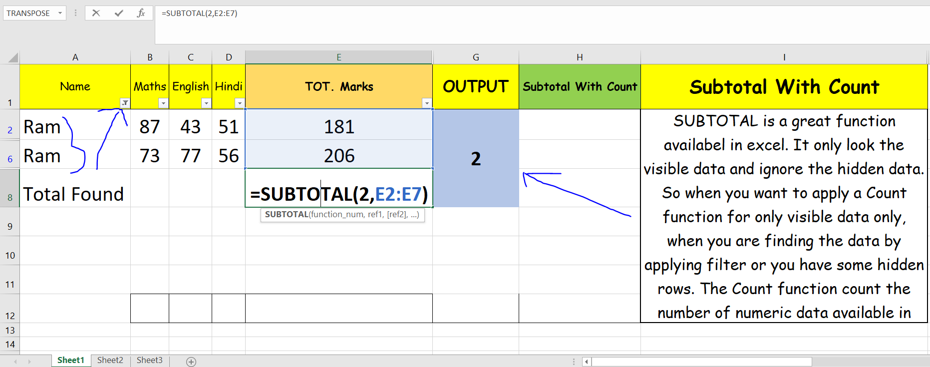 SUBTOTAL With COUNT - Excel-Help Excel-Help