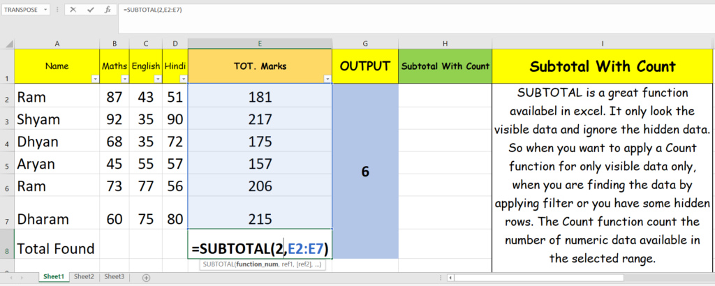SUBTOTAL With COUNT Excel Help Excel Help