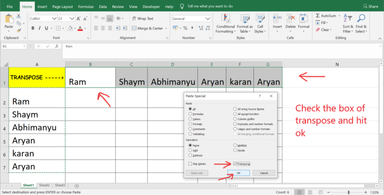 Transpose Data From Column to Row or Row to Column - Excel-Help