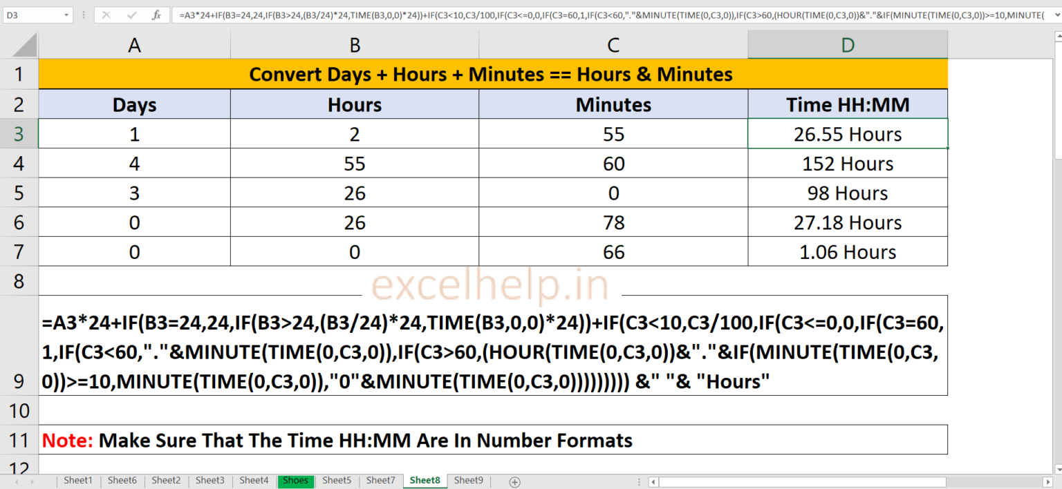 Convert Days Hours Minutes Into Time - Excel-Help