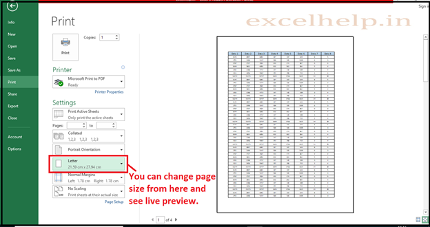 Set Print Page Size In Excel Excel Help