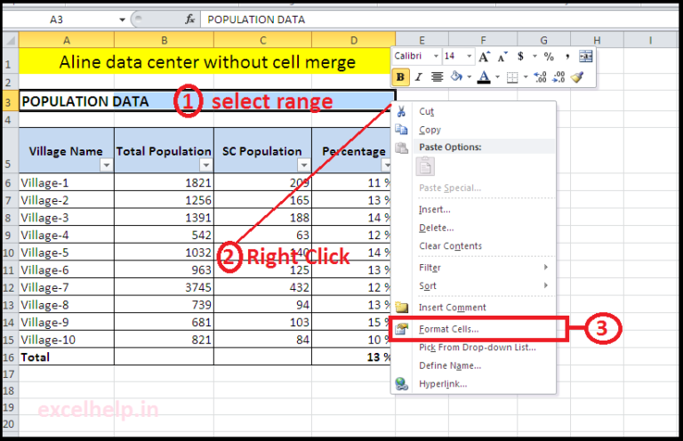 Align text in center without cell merge - Excel-Help