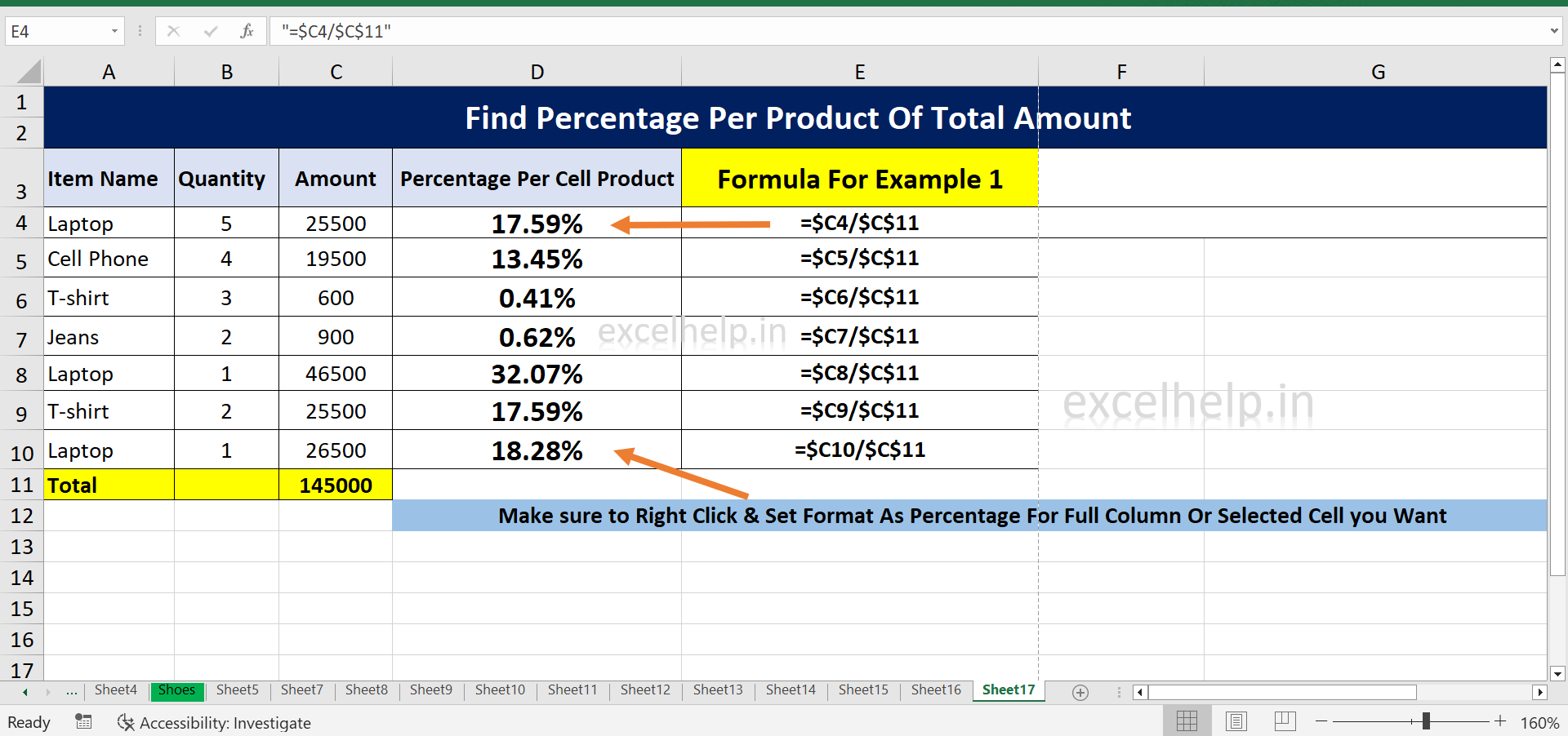 Find Percentage Per Product - Excel-Help